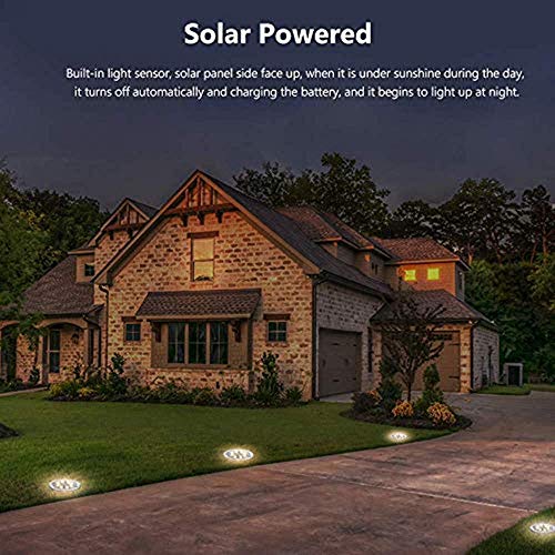 Solar Ground Lights Outdoor with 8 LED Lamp Beads - Solar Disk Lights Waterproof with Light Sensor for Garden, Lawn, Patio, Pathway, Yard, Driveway, Step (8 Packs, Warm White)