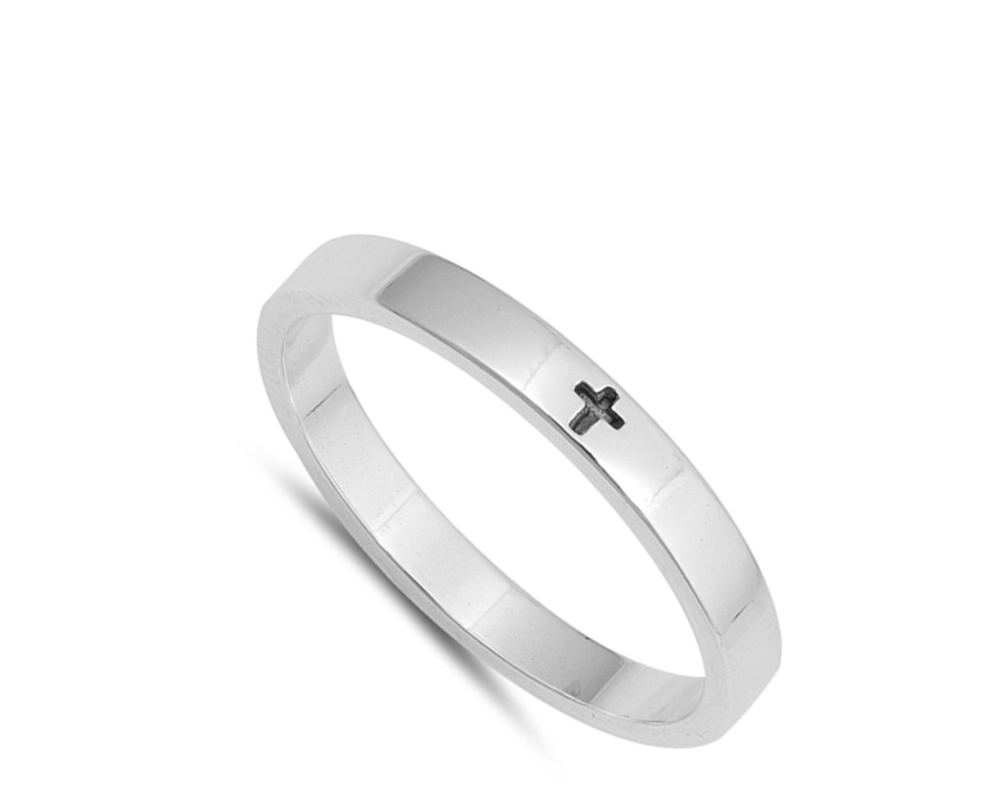 Simple Little Engraved Cross Stackable Ring .925 Sterling Silver Band Size 5