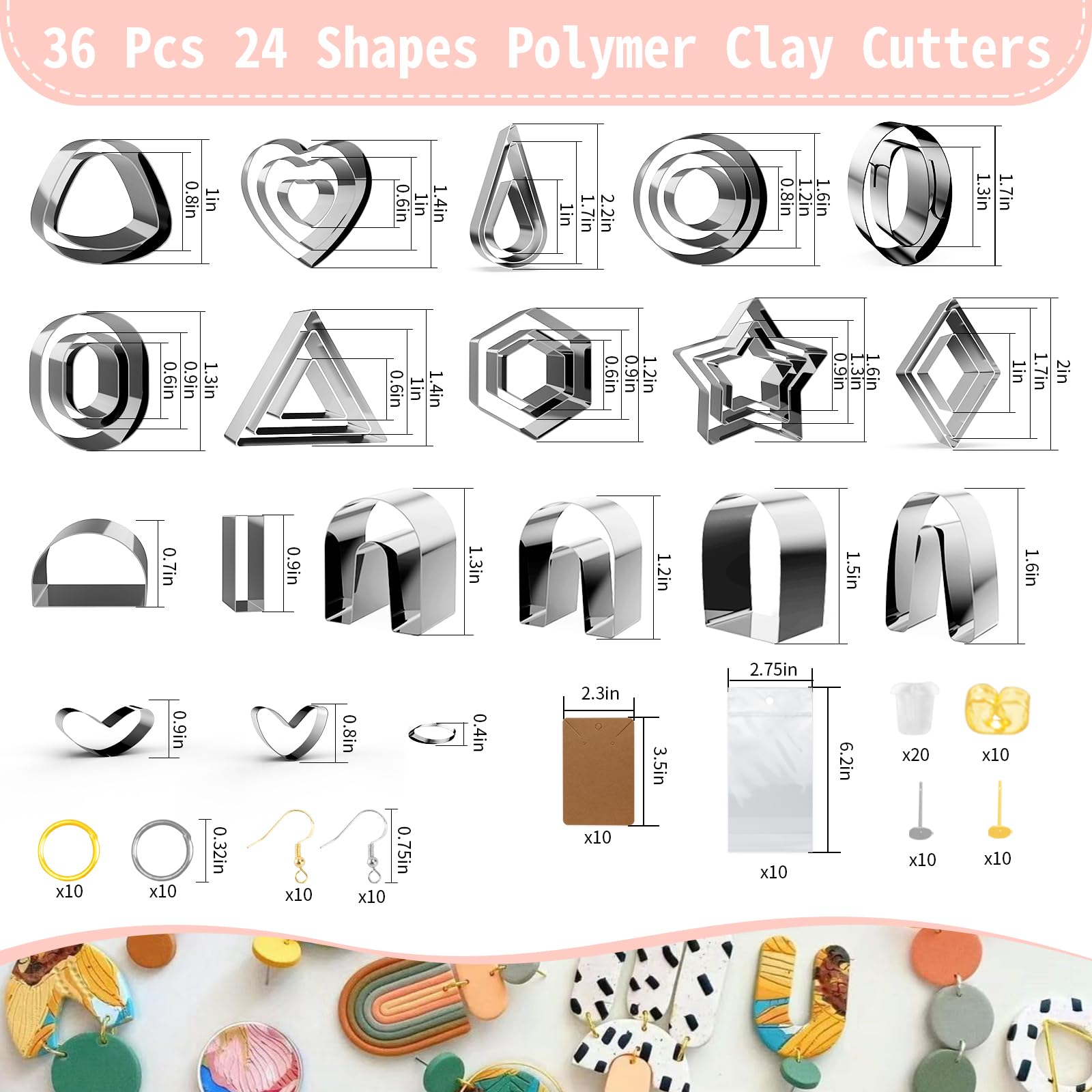 Polymer Clay Cutters for Earrings Making, 154 PCS Clay Cutters Shapes Accessories for Polymer Clay Jewelry Earring Making, Stainless Steel Polymer Clay Earring Cutters