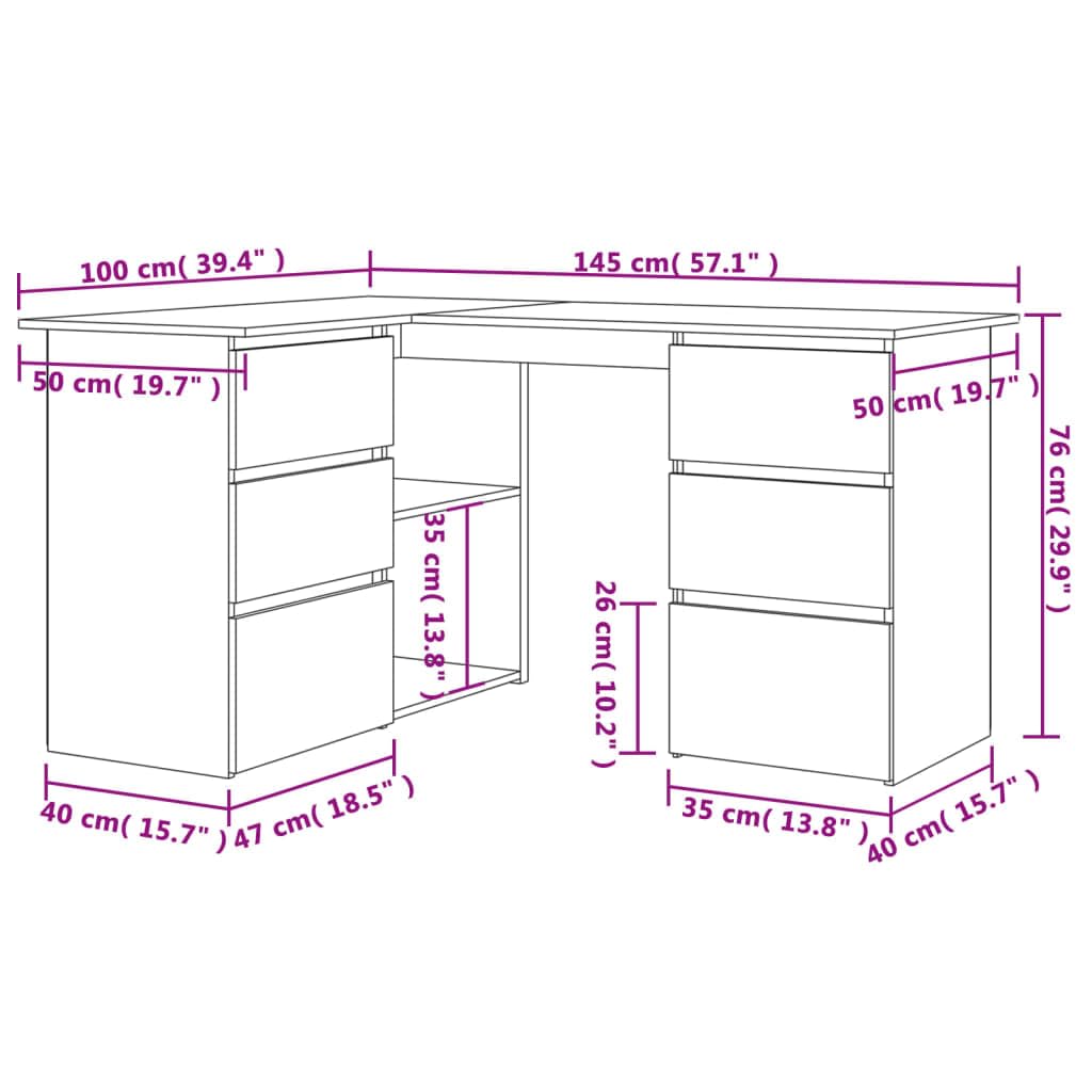 vidaXL Corner Desk, L-Shaped Computer Desk with Storage, Home Office Desk, Workstation Table, Scandinavian Style, Concrete Gray Engineered Wood