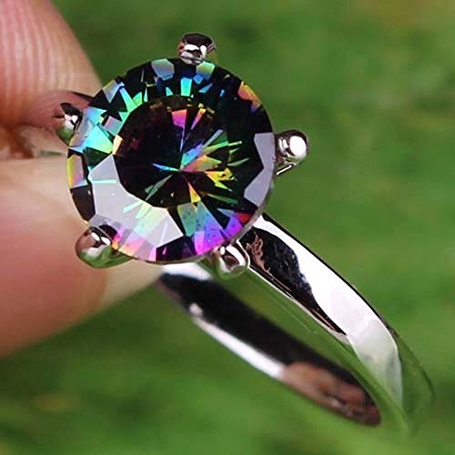 Psiroy 925 Sterling Silver Created Rainbow Topaz Filled Solitaire Engagement Ring Size 13