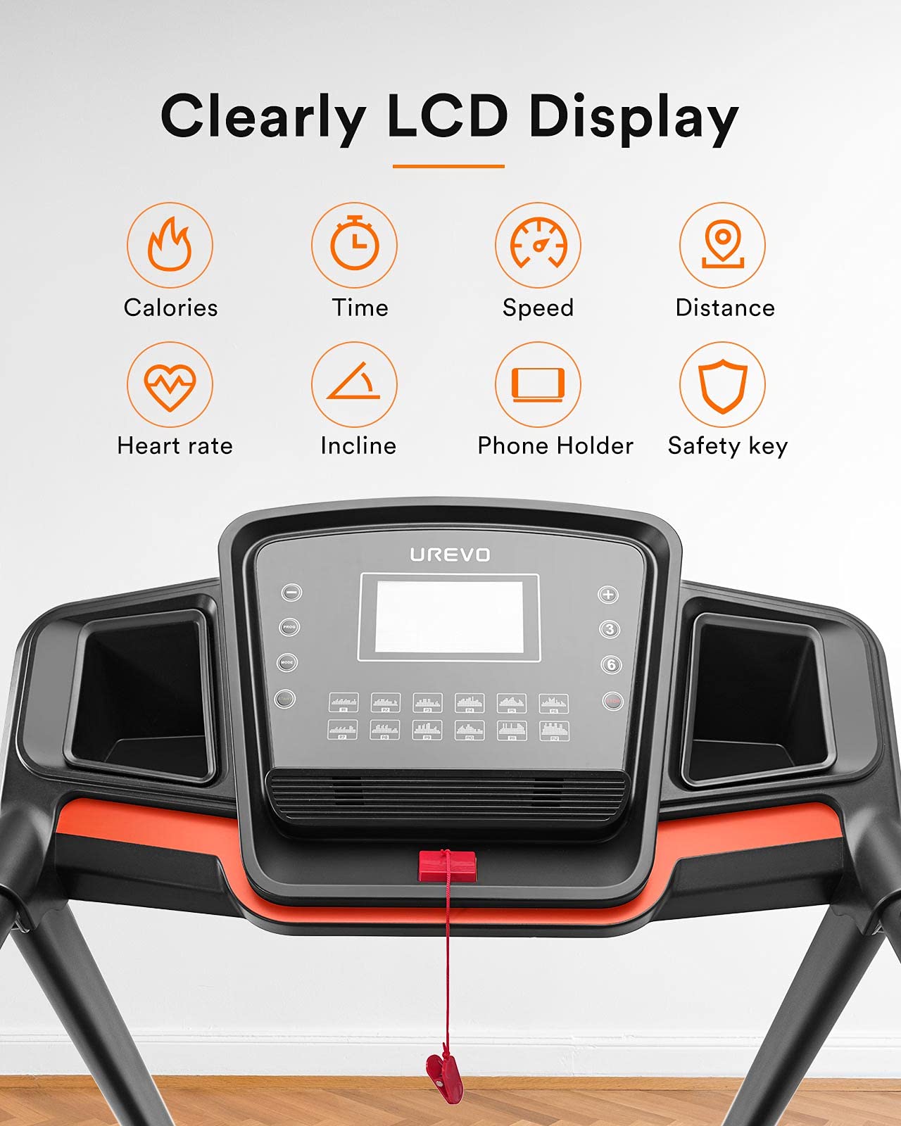 UREVO Foldable Treadmill with Incline, Folding Treadmill for Home Electric Treadmill Workout Running Machine, Handrail Controls Speed, Pulse Monitor