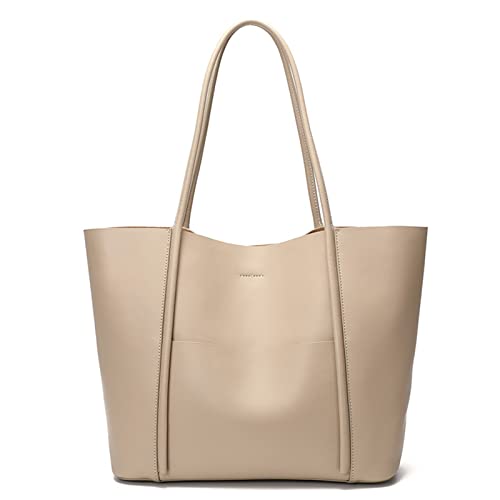 Women Tote Handbag Leather Top Handle Purse Large Capacity Shoulder Bag Hobo Satchel Bag for Ladies, Khaki