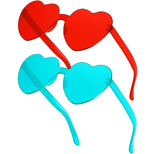 RTBOFY 2 Pack Heart Sunglasses for Women Rimless Heart Shaped Glasses Bulk Party Favor Fun Decorations