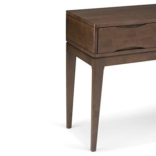 SIMPLIHOME Harper SOLID WOOD 54 inch Wide Mid Century Modern Console Sofa Entryway Table in Walnut Brown with Storage, 3 Drawers , for the Living Room, Entryway and Bedroom