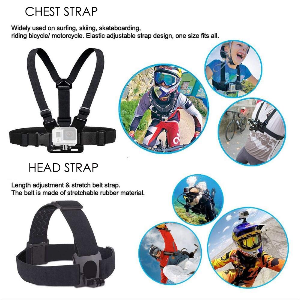 VVHOOY Action Camera Accessories Head Strap Mount Chest Harness Compatible with AKASO EK7000 Brave 4 Brave 7 LE V50X Native/GoPro Hero 12 11 10 9 8 7 6 5/VEMONT/Dragon Touch/HLS/Apexcam/REMALI