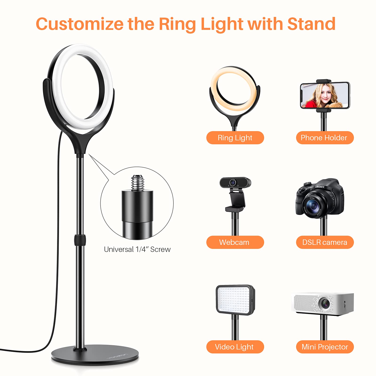 Video Conference Lighting Computer Ring Light - Webcam Laptop Light Ring for Zoom Meetings, Video Recording, Desktop Circle Ring Light with Stand & Phone Holder, Zoom Lighting for Computer