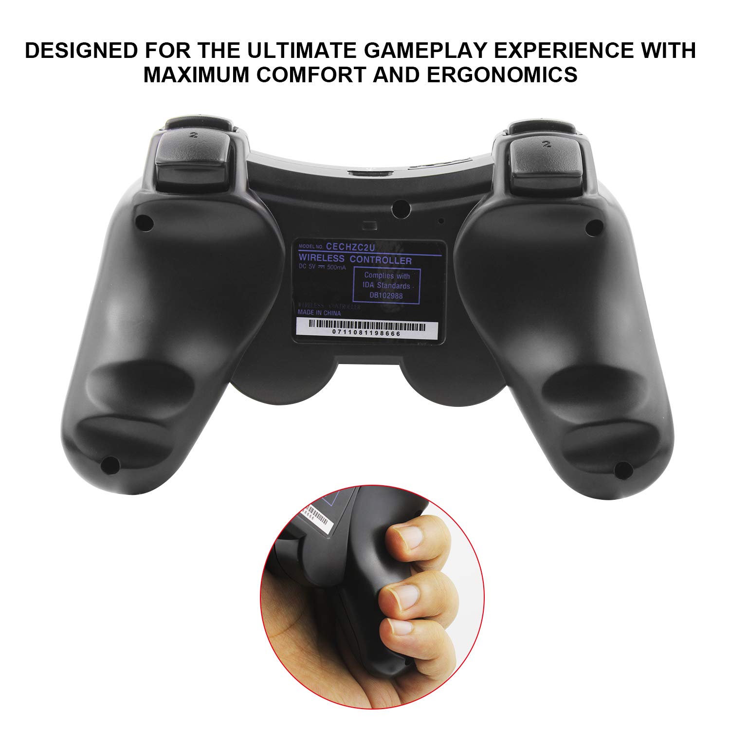 TOPSALE Wireless Controller Compatible with PS-3 Play-station 3, Wireless Bluetooth Joystick with Charger Cable Cord (Black)