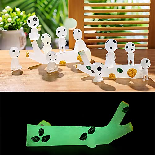 ZFFLYH Princess Mononoke Tree Spirits with Glow in The Dark Rocks and Tree Stump, 62Pcs Luminous Ghost Micro Landscape for Landscape Garden Decoration,Blue