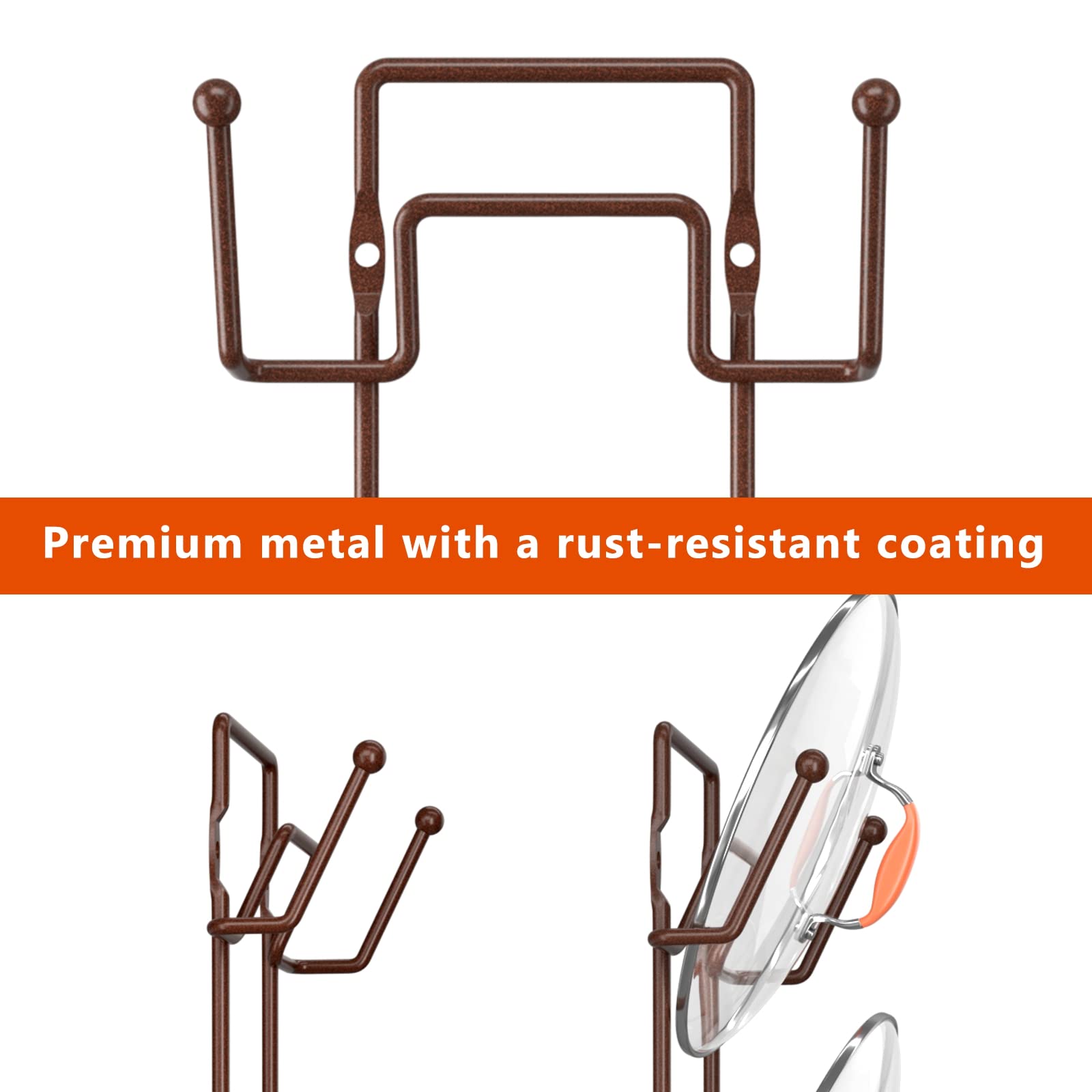 VZINO 2 Pack Pot Lid Organizer Rack for Cabinet Door/Wall, No Drilling Adhesive Wall/Door Mounted Pot and Pan Lid Holder, Plating Metal, Bronze