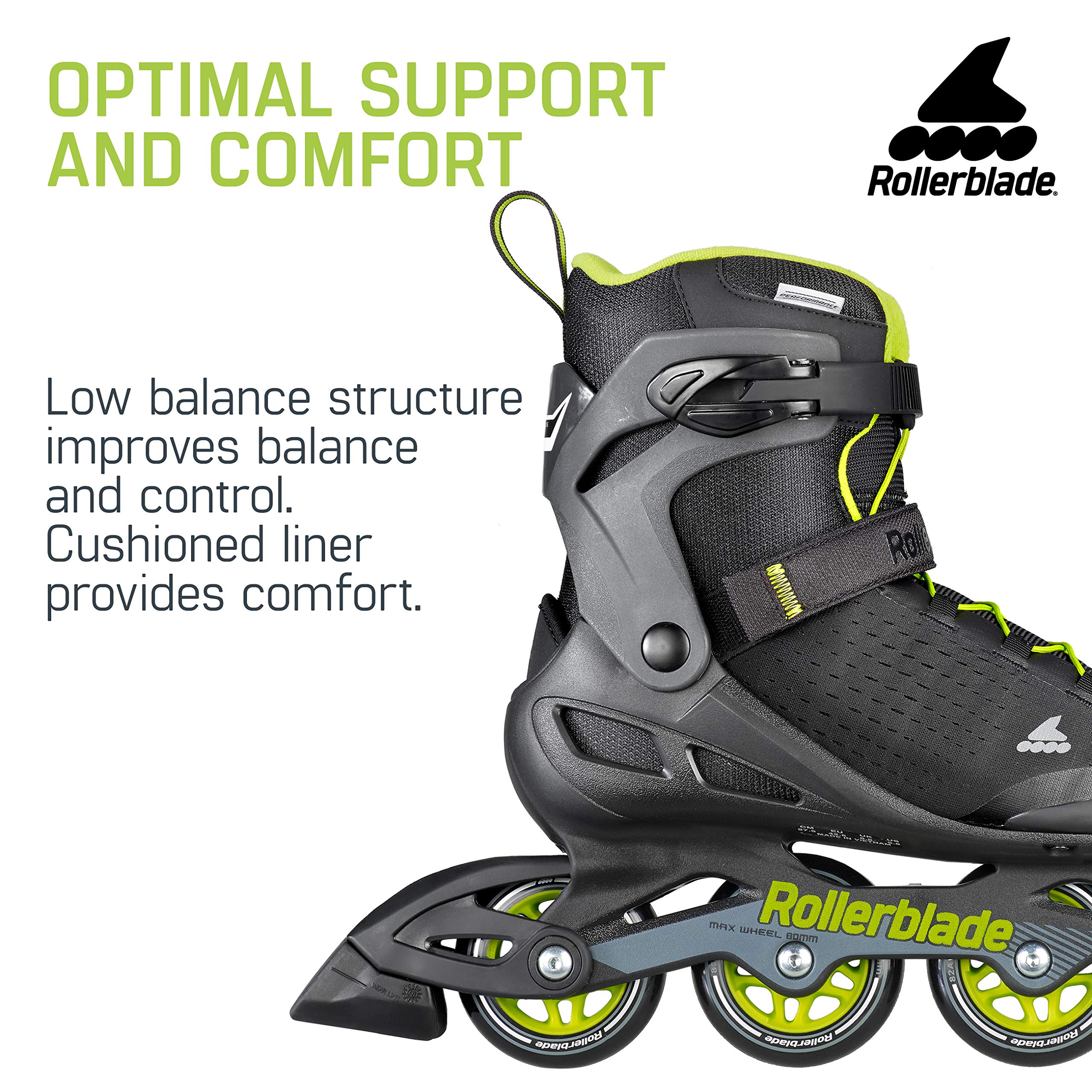 Rollerblade Zetrablade Elite Men's Adult Fitness Inline Skate, Black and Lime, Performance Inline Skates