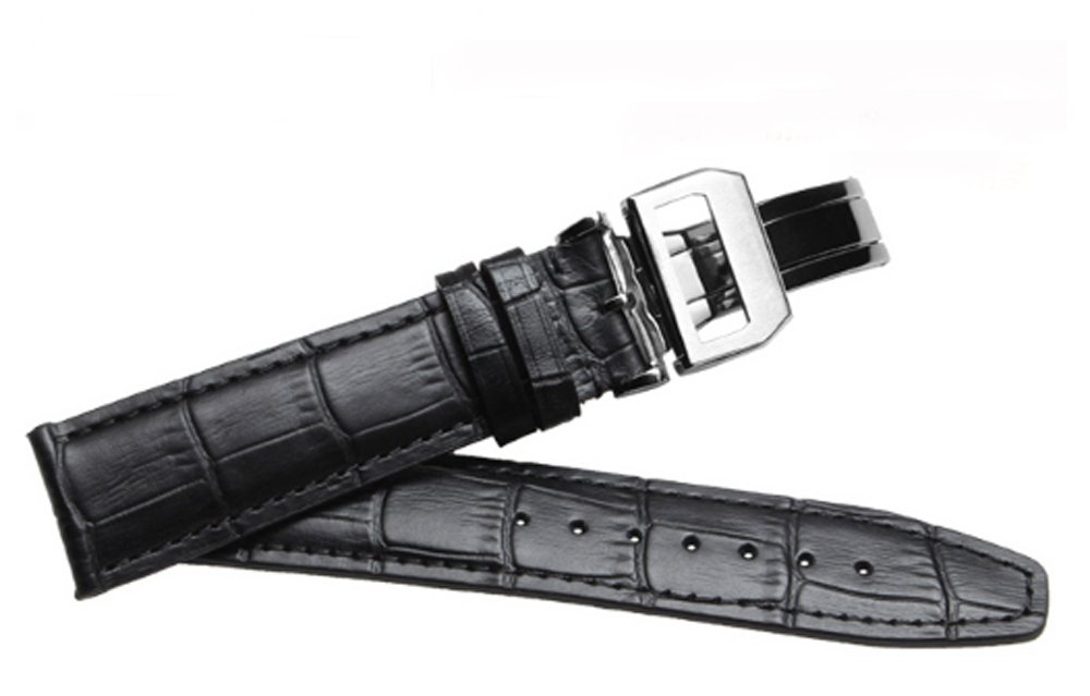 Richie strap 20mm 21mm 22mm Crocodile skin pattern Leather Watch Straps Deployment Clasp Band for IWC Portugieser Pilot's Watchs[IW35312/IW371401] (21mm, Black)