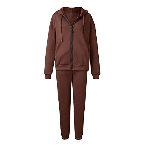 Women's 2 Piece Lounge Sets Outfits Casual Zip Up Hoodie and Sweatpant Jogging Suit Set Full Zip Up Sweatsuits Set Brown