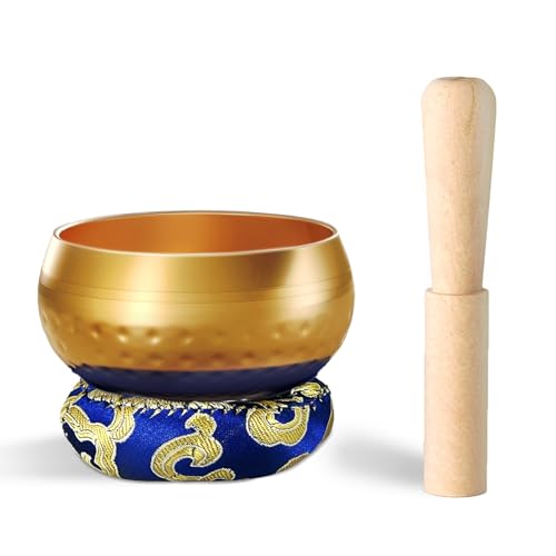 REGIS Tibetan Singing Bowl Set , Mindfulness, and Stress Relief zen decor,Bowl Handcrafted in Nepal for Healing and Mindfulness (gold, 3 inch)