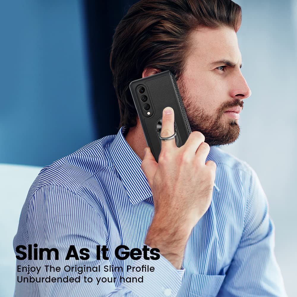 VEGO for Galaxy Z Fold 3 Case with Hinge Protection, Built-in 360°Rotate Ring Stand Magnetic Cover Case for Samsung Galaxy Z Fold 3 5G (2021) - Black