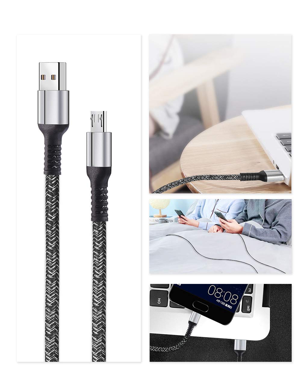 Teeind Micro USB Cable Android Charger, V8-0012 5 Pack(6.6Ft/2M) Micro USB Android Charger Cable Nylon Braided Cord Compatible with Galaxy S7 S6 Edge J7 S5,Note 5 4,LG G4 K40 K20,MP3