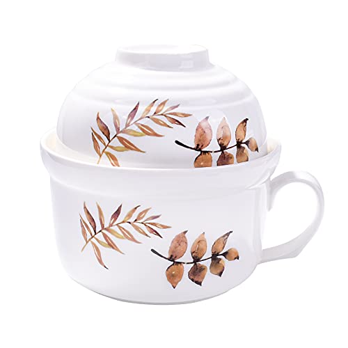 Whitenesser Soup Bowls with Lid and Handle, Microwave Bowls for Instant Noodle, Cereal Soup Oat (QY)