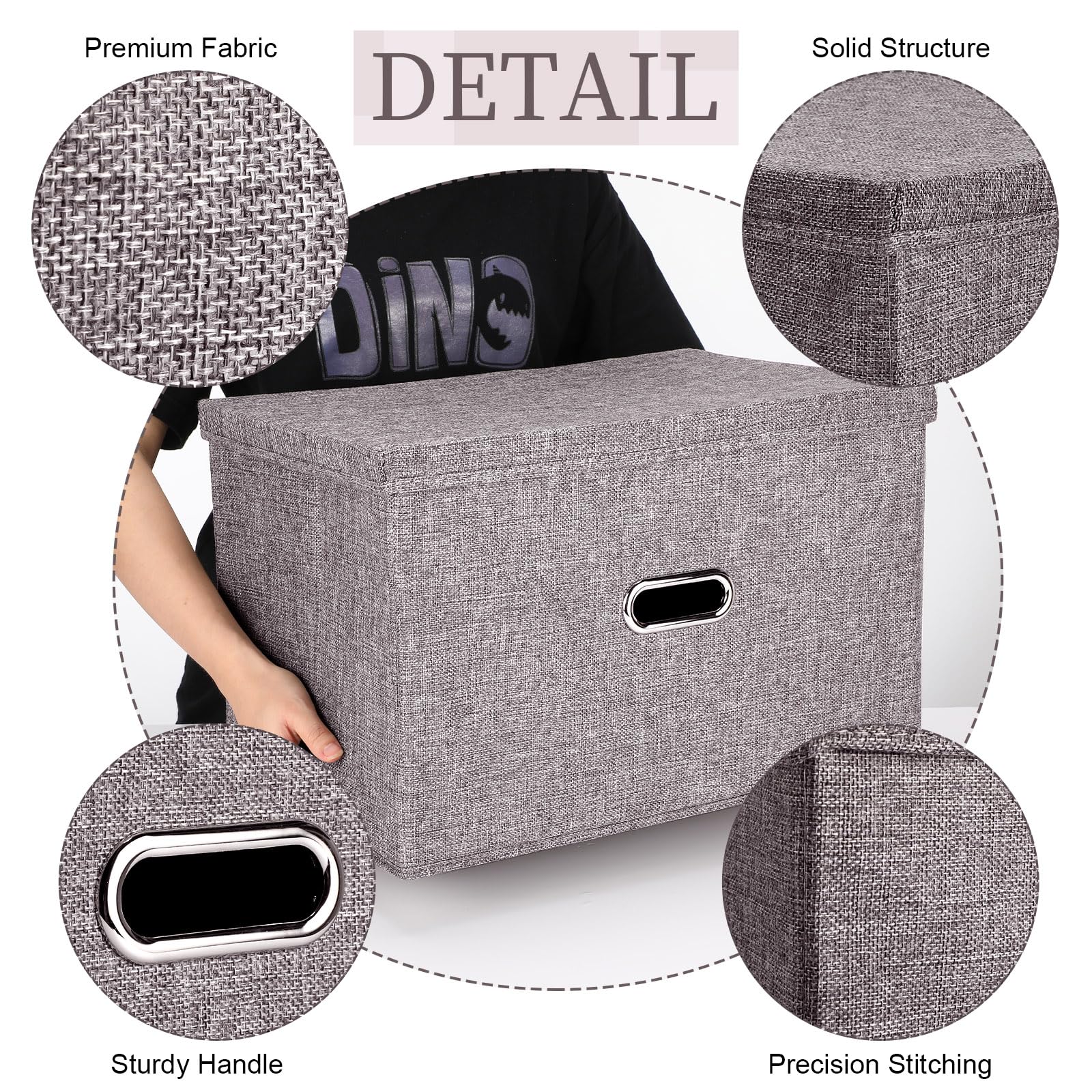 Windyun 6 Pcs Large Collapsible Storage Bins with Lids 17.7 x 11.8 x 11.8 Inch Fabric Closet Storage Cube Boxes Foldable Organizers Containers for Home Closet Office Bedroom Nursery Playroom, Grey