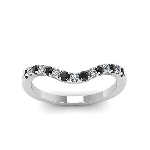 tusakha Black & White Simulated Diamond 18k White Gold Over .925 Sterling Silver Curved Engagement Wedding Band Ring For Womens