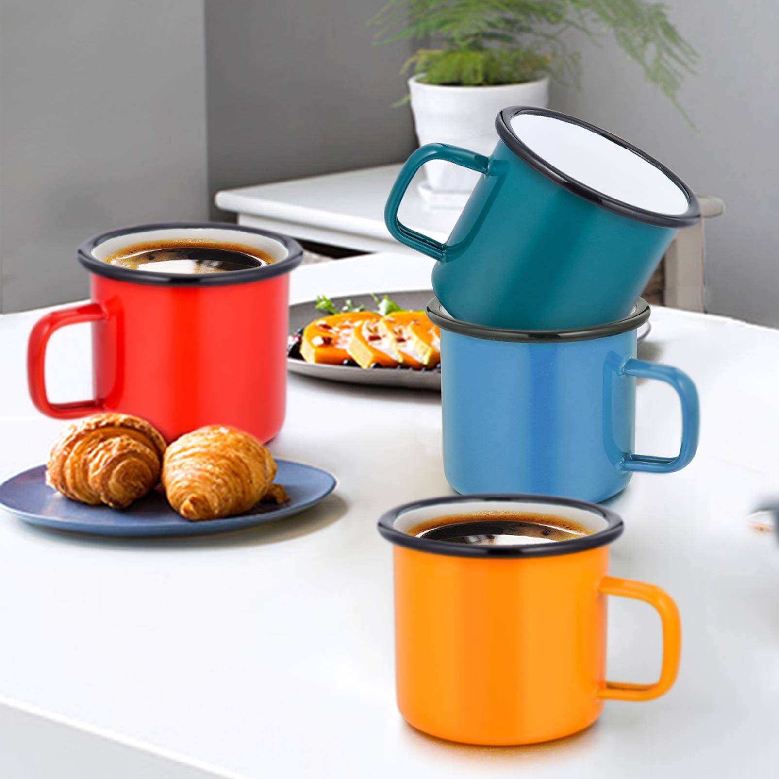 TeamFar Tea Coffee Mug Set of 4, Enamel Drinking Mugs Cups for Home Use/Office/Party or Camping, Bright Colors and Classic Look - 12 ounce