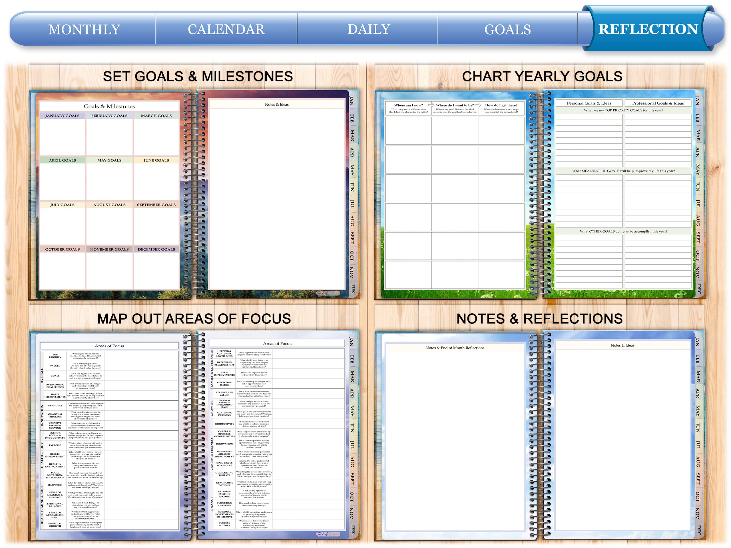 Tools4Wisdom 2024 Planner 2024 Calendar - 8.5" x 11" Daily Weekly and Monthly Spiral Bound Hardcover