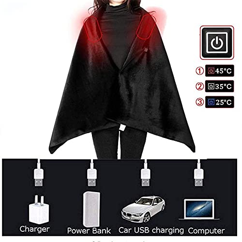 USB Electric Heated Blanket Wrap Shawl, Heated Cape, Electric Lap Flannel Blanket, with 3 Heating Settings, 25℃/35℃/45℃, for Car Office Chair, Comfortable and Safe, Machine Washable