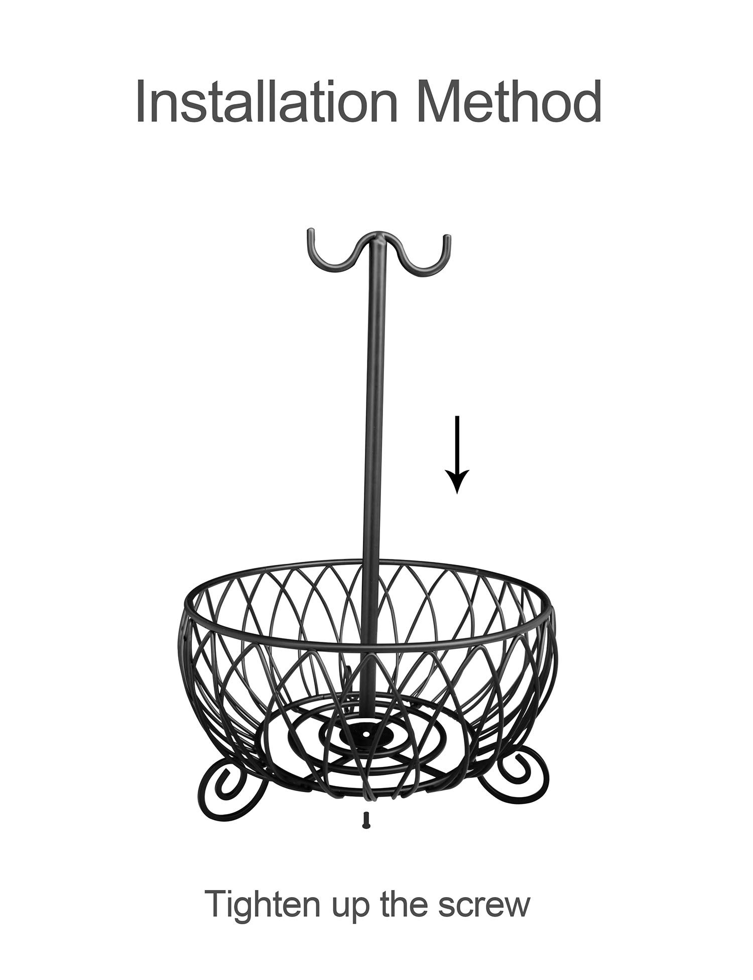 TREEZITEK Large Wire Fruit Basket Bowl Stand with Banana Hanger,Fruit Bowl with Banana holder Black