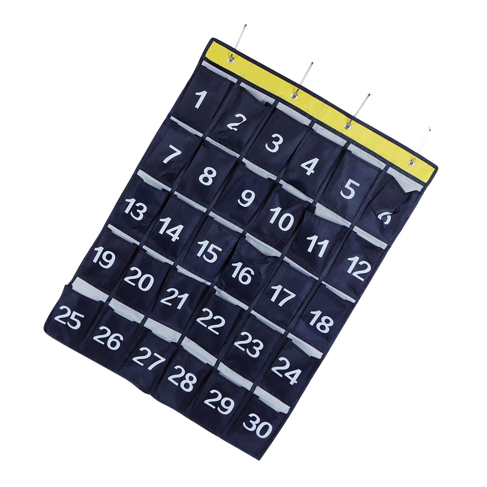 Tyenaza 30 Pockets Wall Hanging Storage Bag, Numbered Pockets Classroom Calculator Holder & Phone Pockets Chart Organizer Hanging Door (Navy Blue)