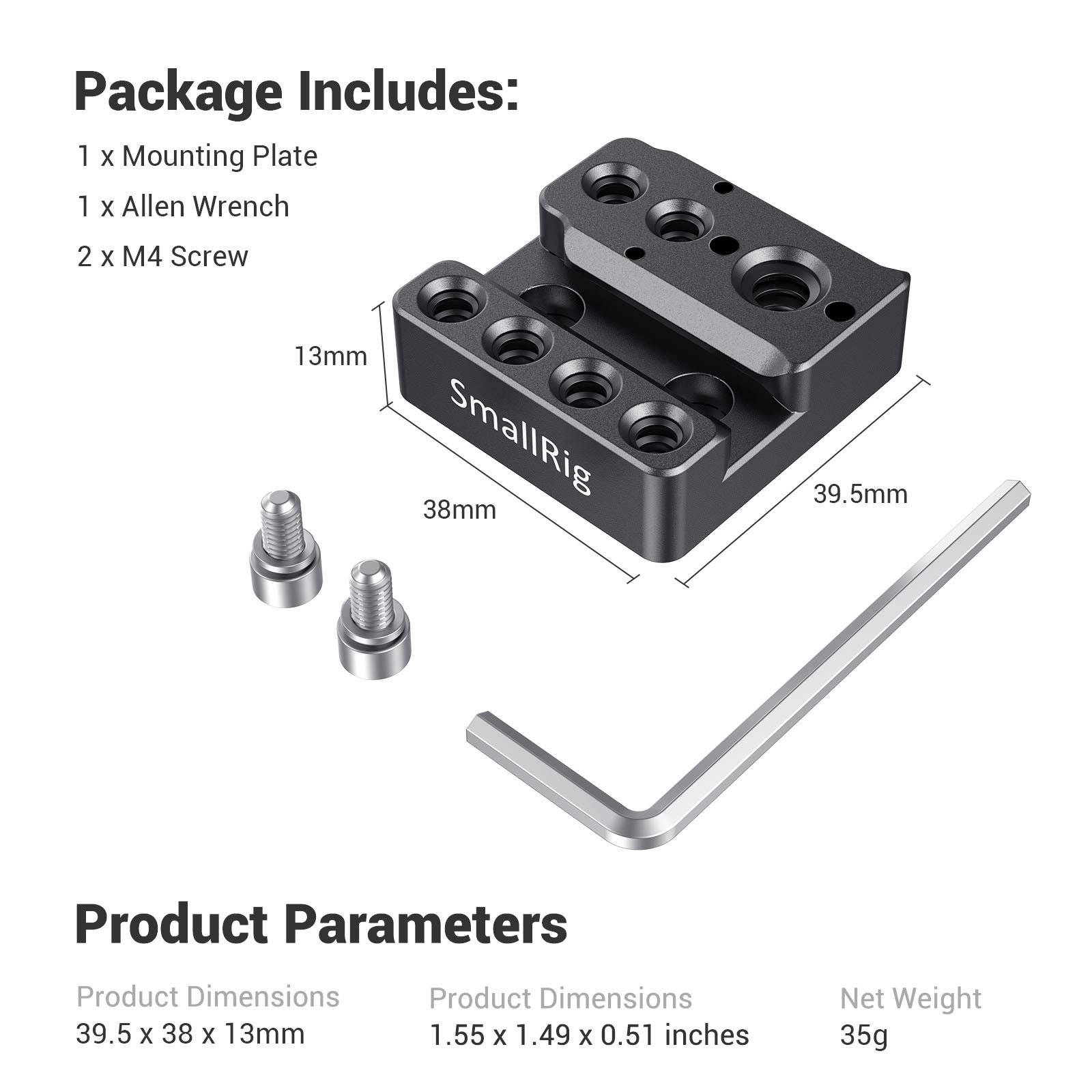SmallRig Monitor Mount Holder for DJI Ronin-S/SC and RS 2/RSC 2/RS 3/RS 3 Pro/RS 3 Mini Gimbal Accessories Mounting Plate, w/ 1/4” Thread 3/8” Locating Hole NATO Rail for Magic Arm Handle - 2214