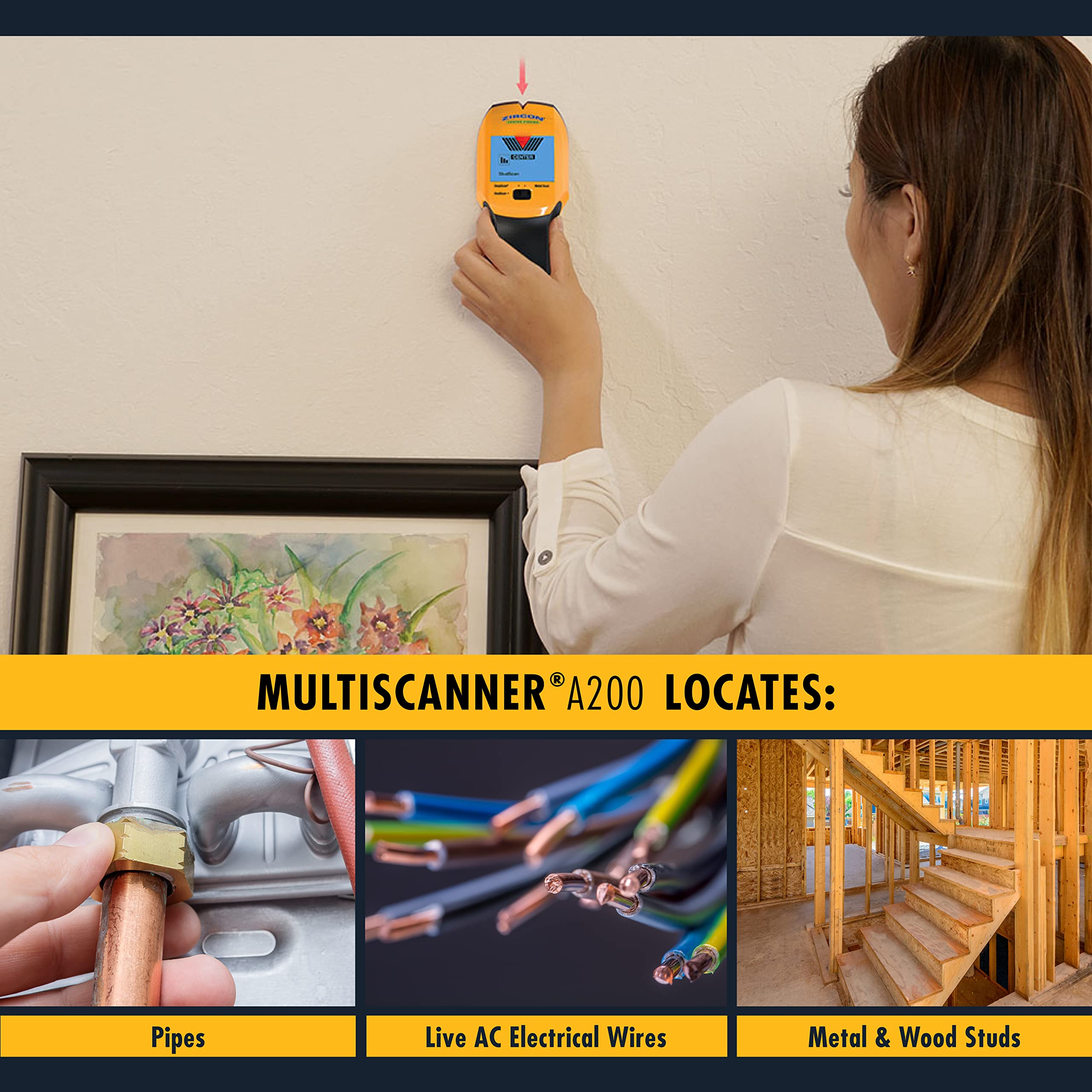 Zircon Multiscanner A200 Electronic Wall Scanner / Metal Detector/ Live AC Wire Detection With SpotLite Pointer