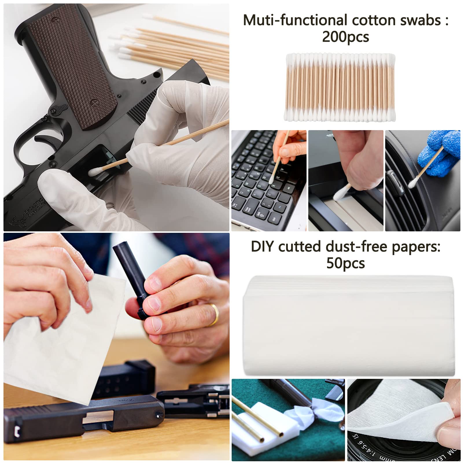 SEBIDER 9mm Bore Cleaner Universal Gun Cleaning Kits Gun Cleaning Brushes for Pistol Rifle Caliber .22.357.38.380 5.56mm Cleaning Swabs Patches with Compact Bag
