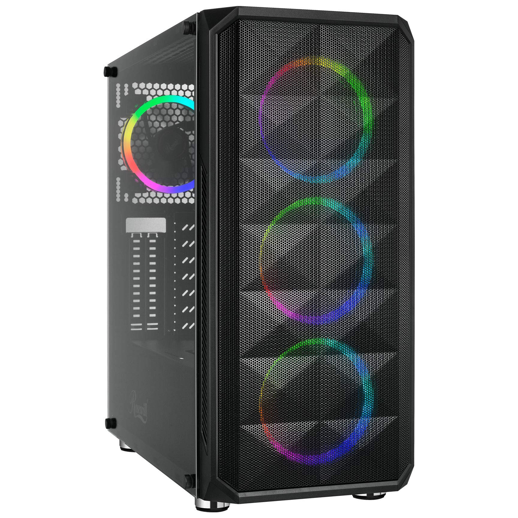 Rosewill ATX Mid Tower Gaming PC Computer Case, Dual Ring RGB LED Fans, 360mm & 240mm Liquid Cooling Radiator Support, Tempered Glass/Steel/Mesh, Great Cable Management/Airflow - Spectra D100