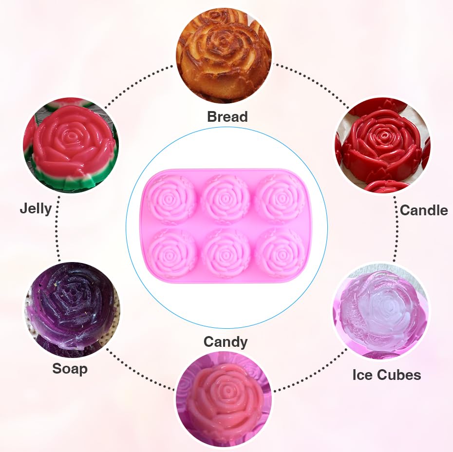 Pack 2, Aidacom X Large Rose Flower Ice Cube Mold, Silicone Ice Tray, Candy Chocolate Cake Cookie Cupcake Baking Soap Mould, Pink