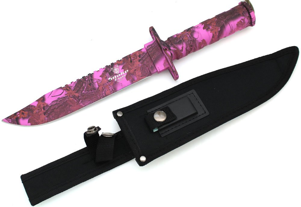 Snake Eye Tactical Full Tang Rescue Style Knife w/Sheath & Survival Kit Hunting Camping Fishing Outdoors Razor Sharp Blade (Purple Camo)