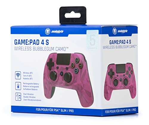 Snakebyte Wireless Gamepad Controller for PlayStation PS4 – Lag-Free – 3.5 Audio Jack – Motion Sensors – Dual Vibration – 6 Axis – Ergonomic Design – Programmable Functions - Bubbelgum Camo
