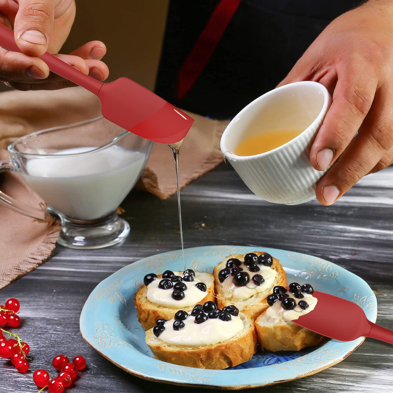 Silicone Spatula Set of 5,High Temperature Resistant, Food Grade Silicone, Dishwasher Safe, for Baking, Cooking (Pure Red)