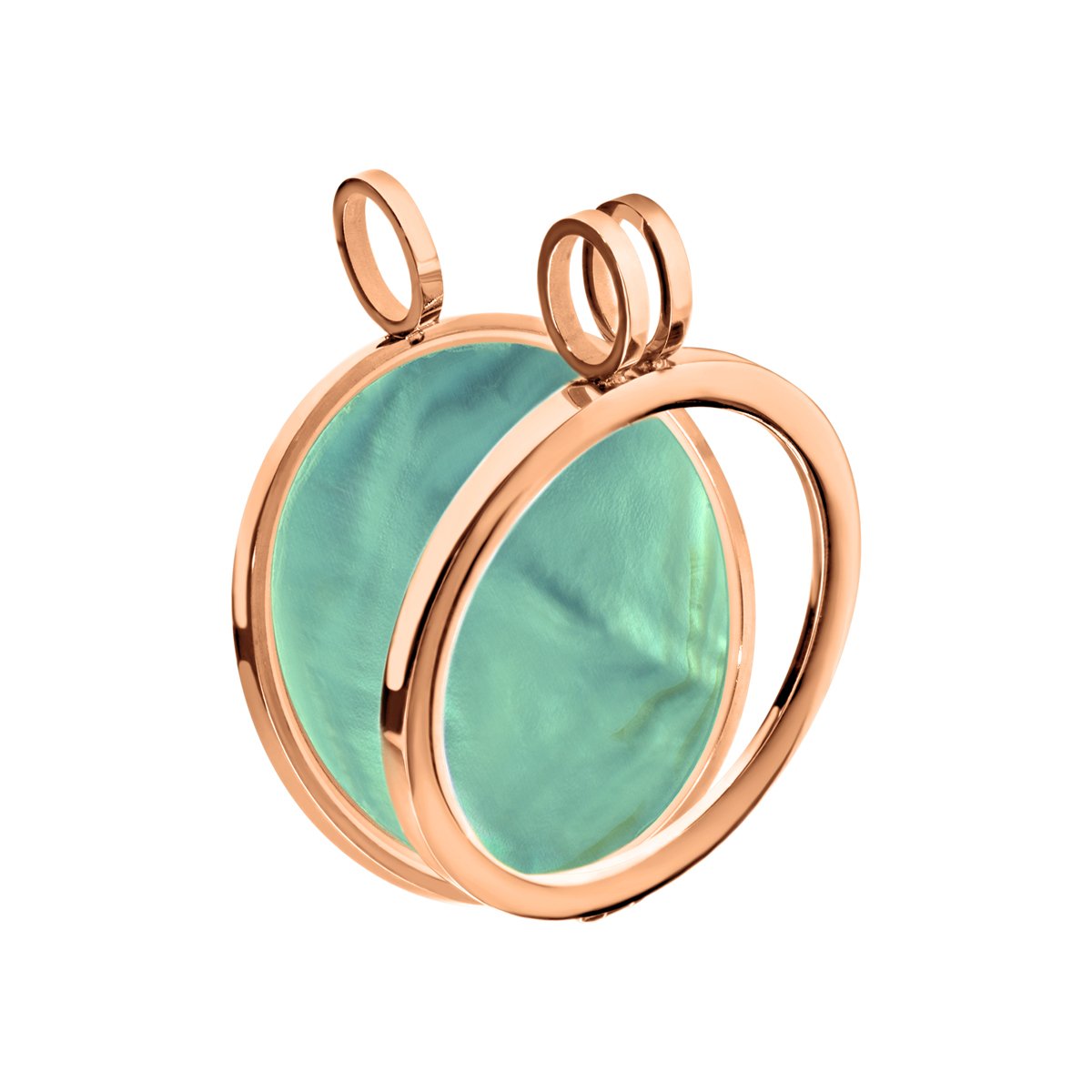 Quiges Rose Gold Plated Stainless Steel Interchangeable 33mm Coin Pendant Holder Locket Zirconia Stones