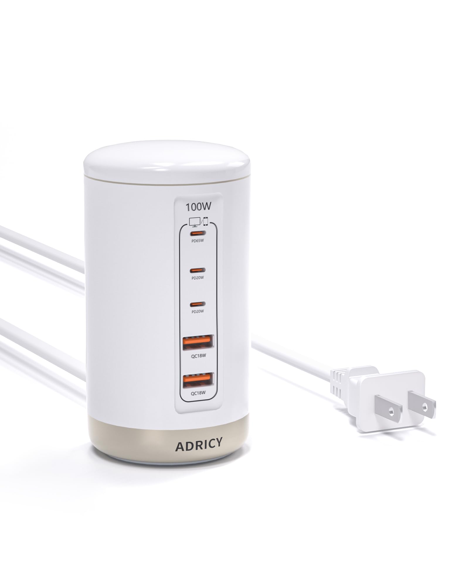 USB C Charger,100W USB Tower Charging Station for Multiple Devices,5 Port USB Charger Block for iPhone 15/15 Plus/15 Pro/15 Pro Max/MacBook Air Pro/Samsung/ipad(Gold)