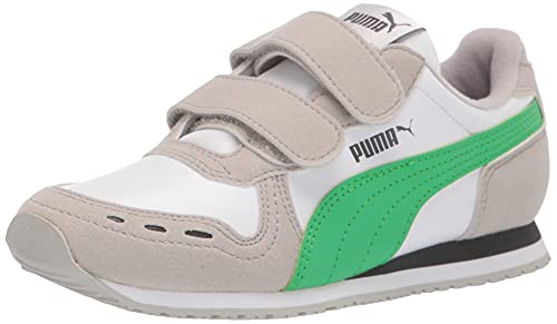 Puma Cabana Racer Hook and Loop Sneaker, White-Island Green, 13 US Unisex Little Kid
