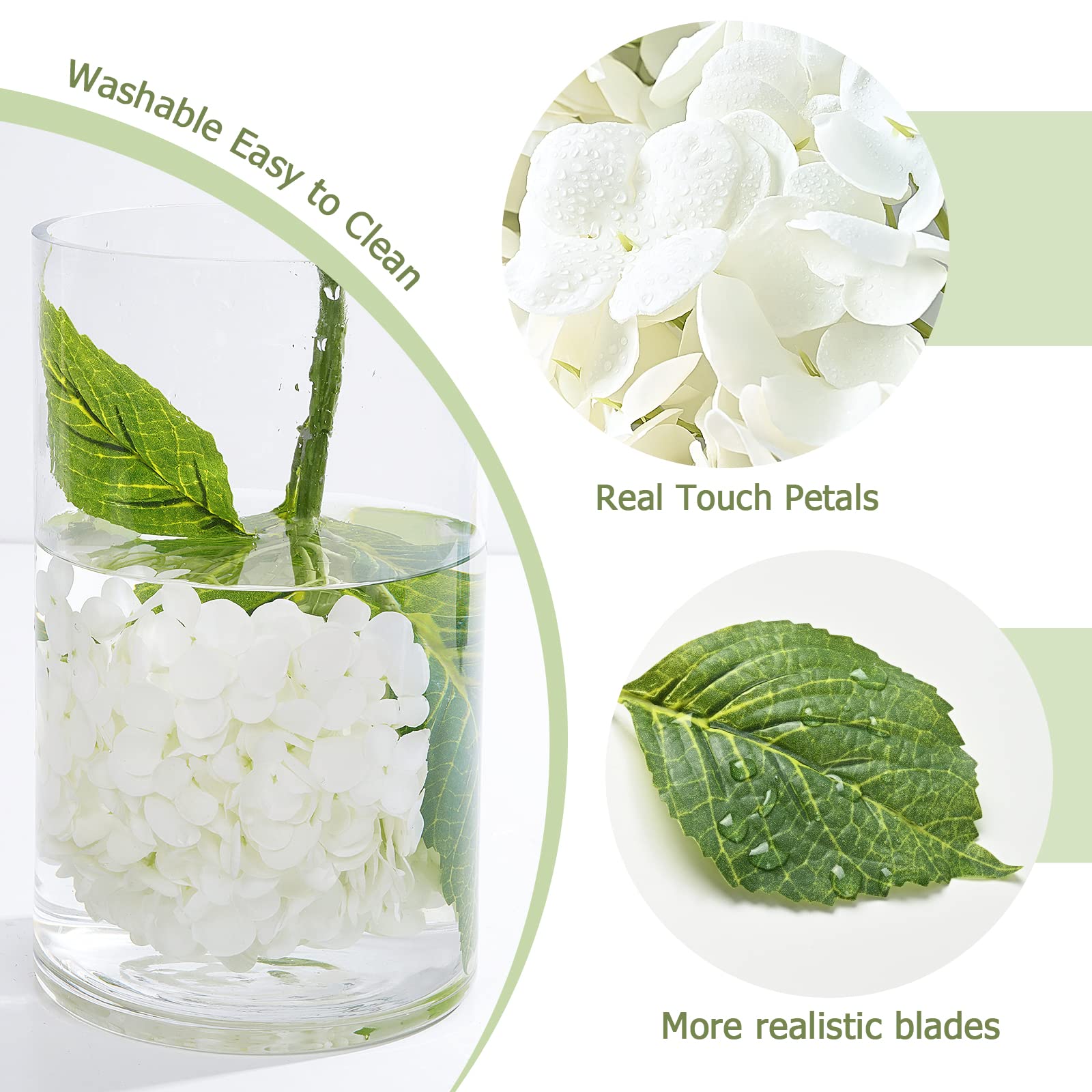 Waipfaru 21" Real Touch White Hydrangea Artificial Flowers with Long Stem & Leaves, Full Latex Faux Hydrangea Flowers for Home Decor Party Floral Arrangements Wedding Bouquets Centerpieces, 3Pcs