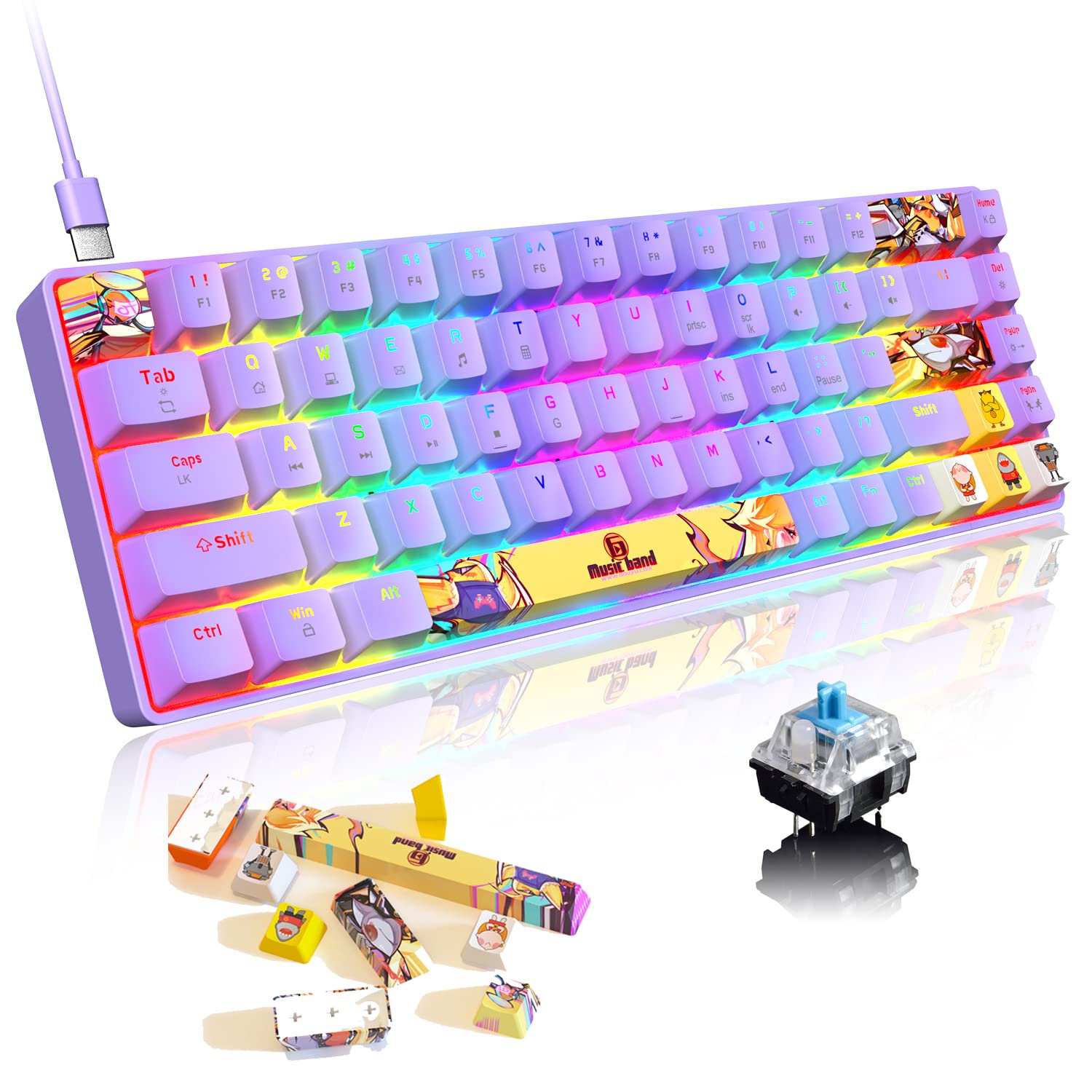 Portable 60% Mechanical Gaming Keyboard 18 Chroma RGB Backlit Ultra-Compact 68 Keys Dye Sublimation PBT Ergonomic Full Keys Anti-ghosting Compatible with PS4,PS5,PC,Gamers,Typist(Black/Brown Switch)