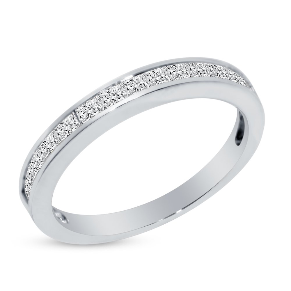 Size - 10 - Solid 925 Sterling Silver 3mm Princess Cut Invisible Anniversary Ring Wedding Band CZ Cubic Zirconia 1/2 cttw.