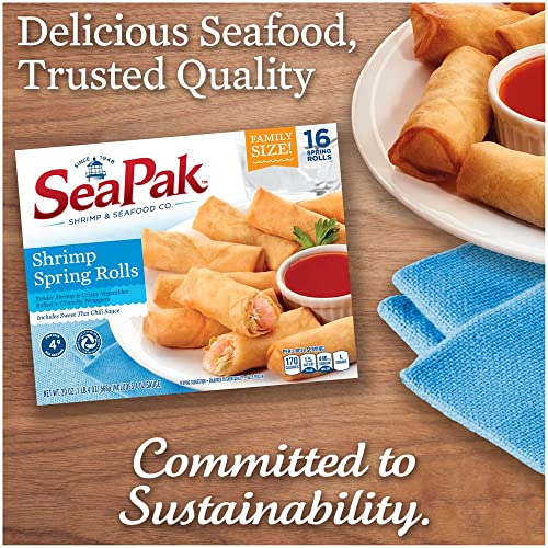 SeaPak Shrimp Spring Rolls, Whole Shrimp & Crisp Vegetables Rolled in Crunchy Wrappers with Sweet Thai Chili Dipping Sauce, 20 oz