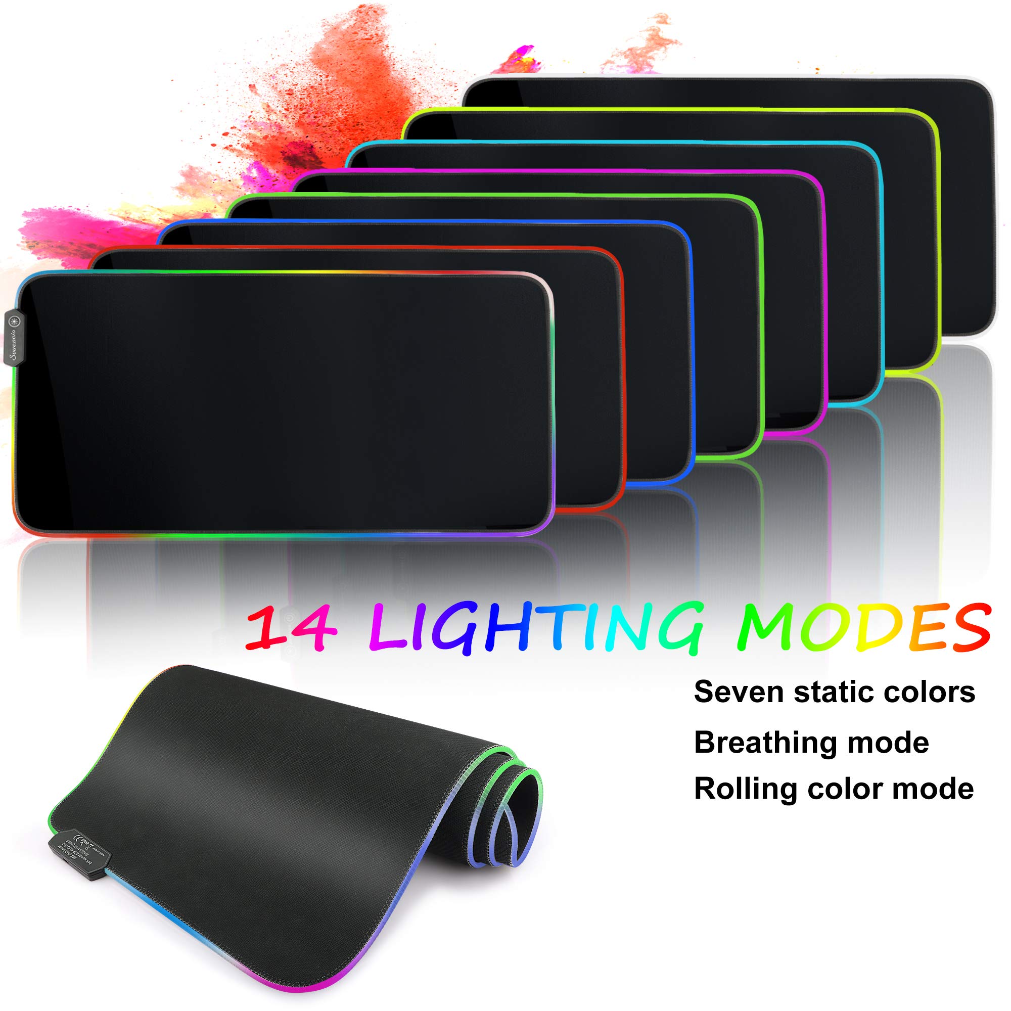 RGB Mouse Pad,Large Led Gaming Mouse Pad with 14 Lighting Modes and 2 Brightness Levels,Non-Slip and Waterproof Soft Mouse Mat Suitable for Gamer/E-Sport Pros/Office