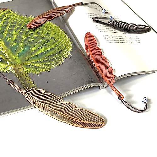 Zllada Wood Feather Bookmarks - 4 Pieces Wooden Bookmarks for Women Men