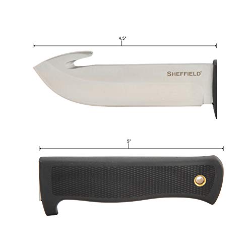 Sheffield 12184 Bax 4.5 Inch Drop Point Fixed Blade Hunting Knife with Gut Hook and Sheath, Full-Tang, Tactical Knife, Self Defense Weapon, and More