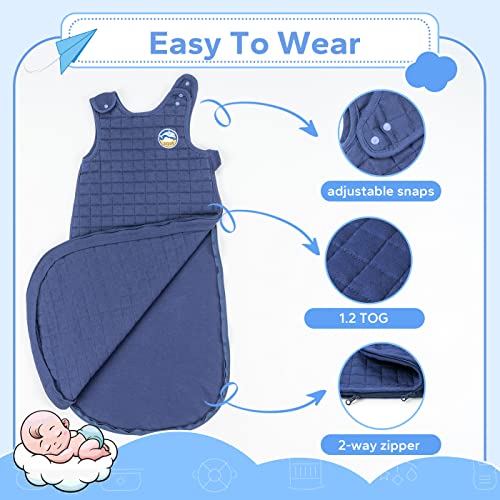 ZIGJOY Gently Weighted Baby Sleep Sack, 1.2 TOG Newborn Sleeping Bag with 2-Way Zipper, Toddler Transition Sleeping Bag for 6-12 Months Navy Blue