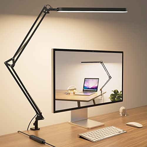 SKYLEO Desk Lamp for Home Office - 33" LED Desk Light - Touch Control - 5 Color Modes X 11 Brightness Levels - 1300ML(112 Pcs Lamp Beads) - Timmer & Memory Function - 12W Metal Clamp Lamp - Black