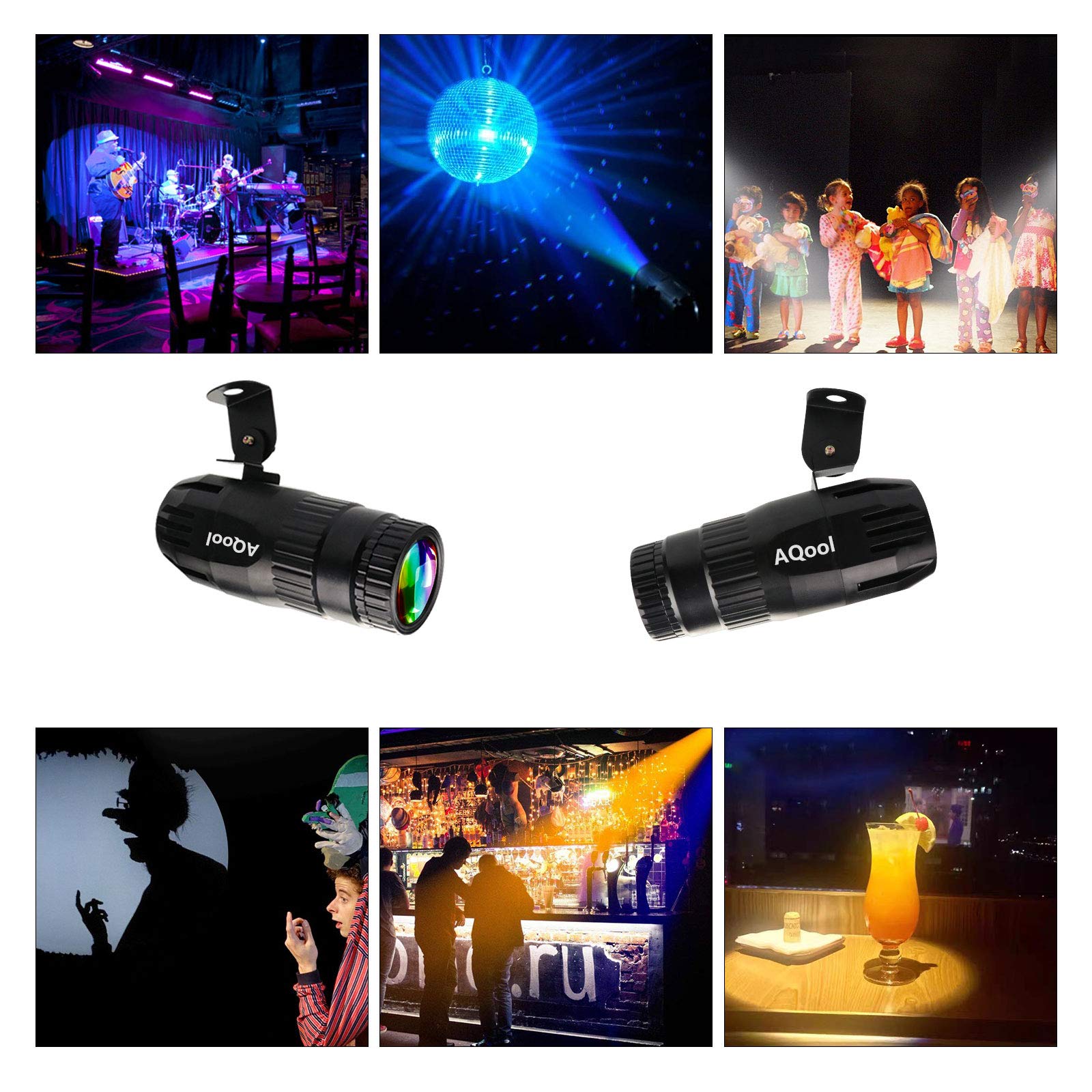 Pinspot Light, AQool Mini 15W Mirror Ball Spotlight, Super Bright RGBW LED Beam Pinspot Lights, Remote Control Stage Lighting for DJ Disco Band Dance Party Show Bar Club Wedding