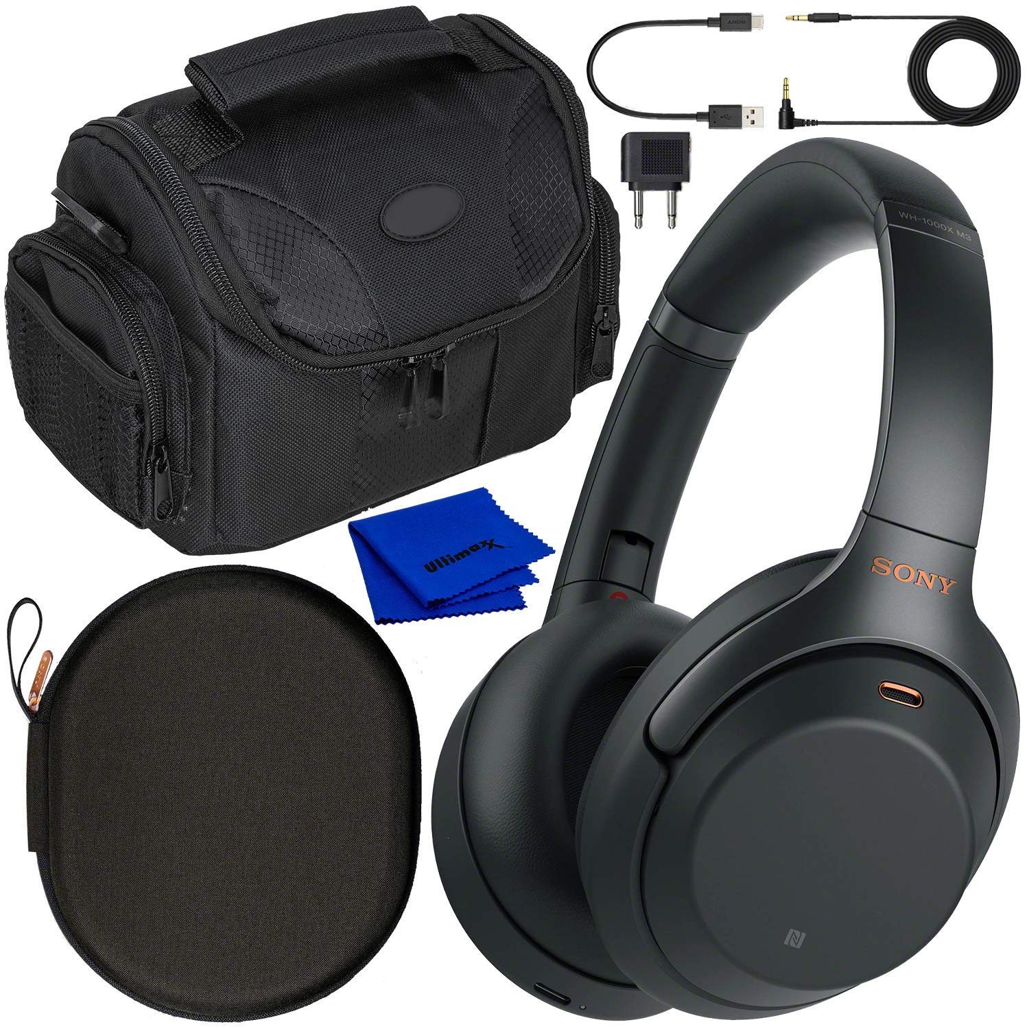 Sony Noise Cancelling Wireless Over-Ear Headphones WH-1000XM3 WH1000XM3 with Essential Must-Have Accessory Bundle (Black)